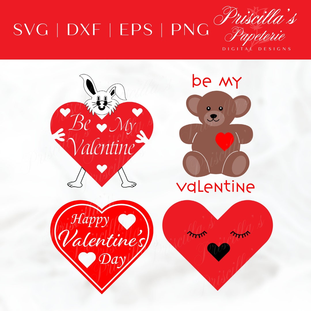 Valentine's Day SVG Bundle - Rabbit, Bear, Heart Designs (digital ...
