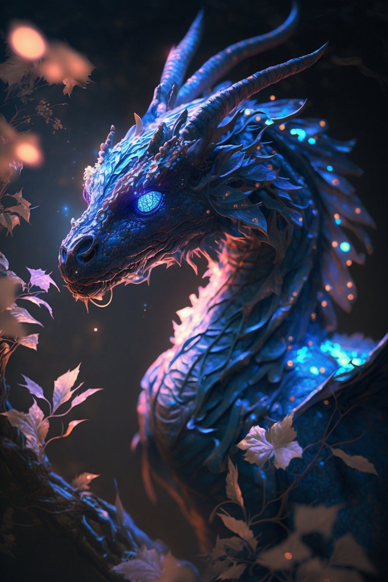 Blue Dragon, Digital Art Print, Wall Art, Digital Download, Home Decor ...