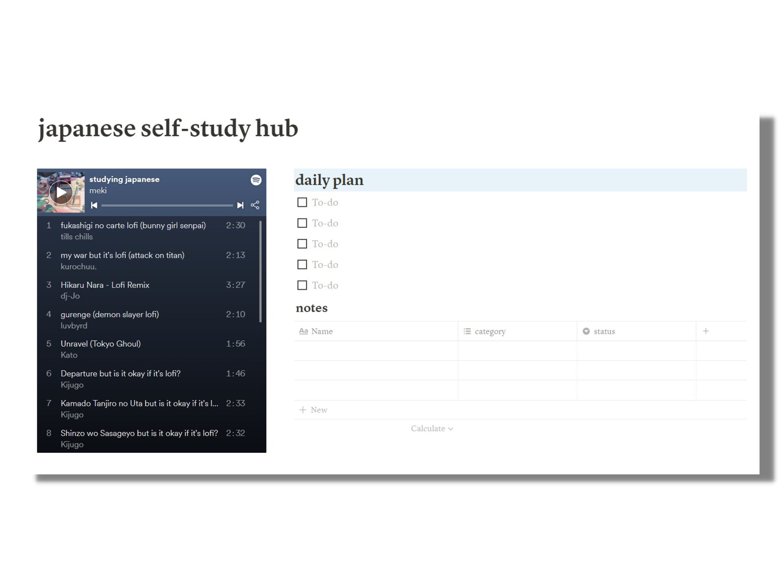 Japanese Self-study Template Language Learning Notion Template Self ...