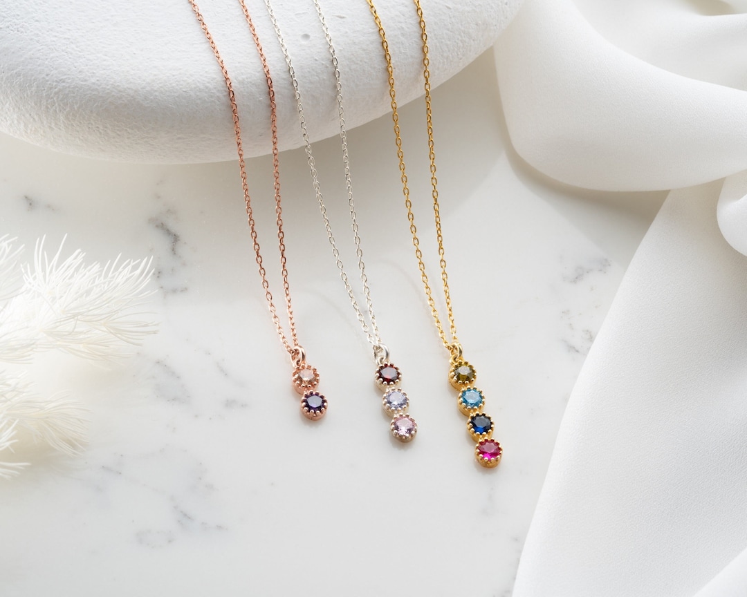 Minimalistic Geburtsstein Kette, Personalisierte Familie Geburtsstein Halskette, Geburtsstein ...