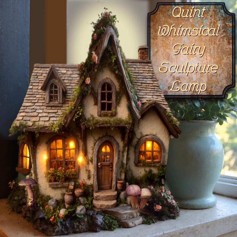 Fairy Cottage Whimsical Fairy Lamp Night Light Woodland Fantasy Cottage ...