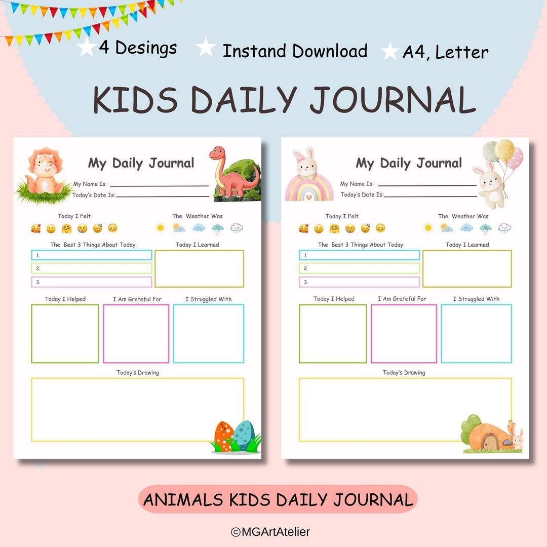 Kids Daily Journal Printable: Animal Theme Activity Pages (digital ...