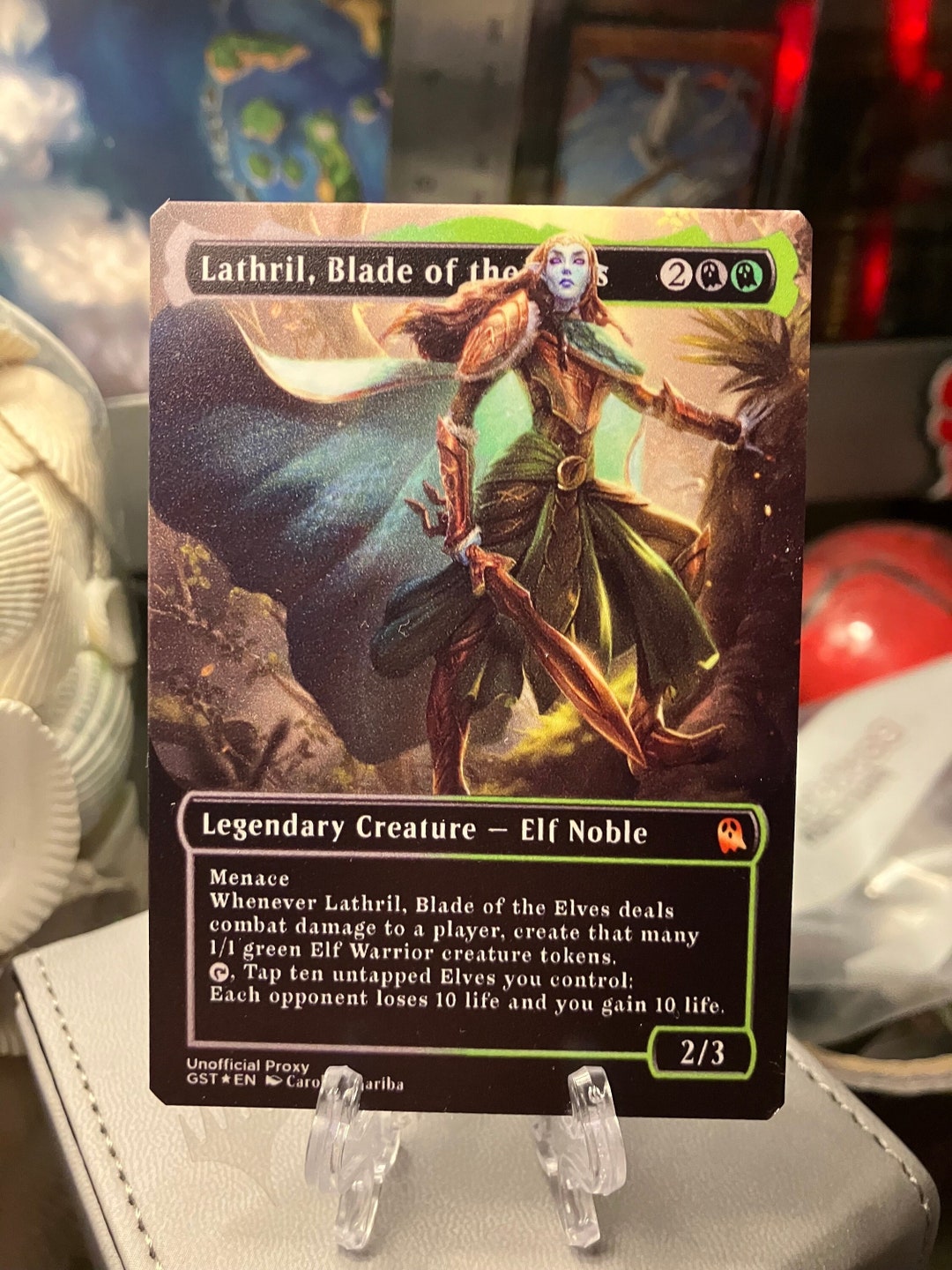 Lathril, Blade of the Elves Borderless Neon Metal Proxy for Commander ...