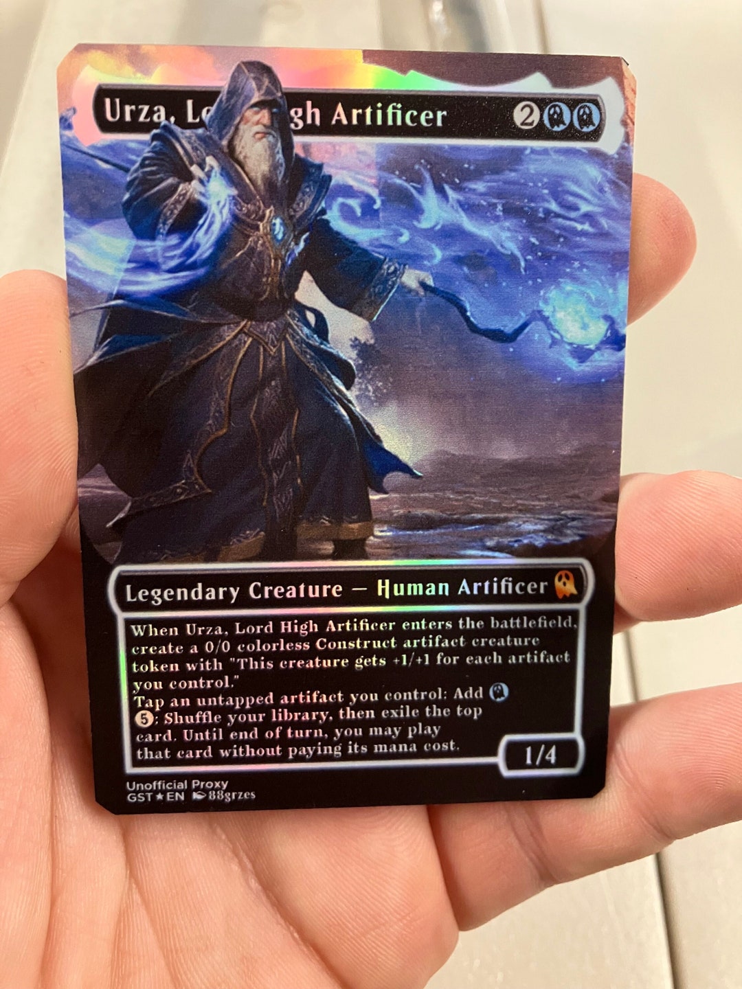 Urza, Lord High Artificer Foil Borderless Neon Metal Proxy for ...