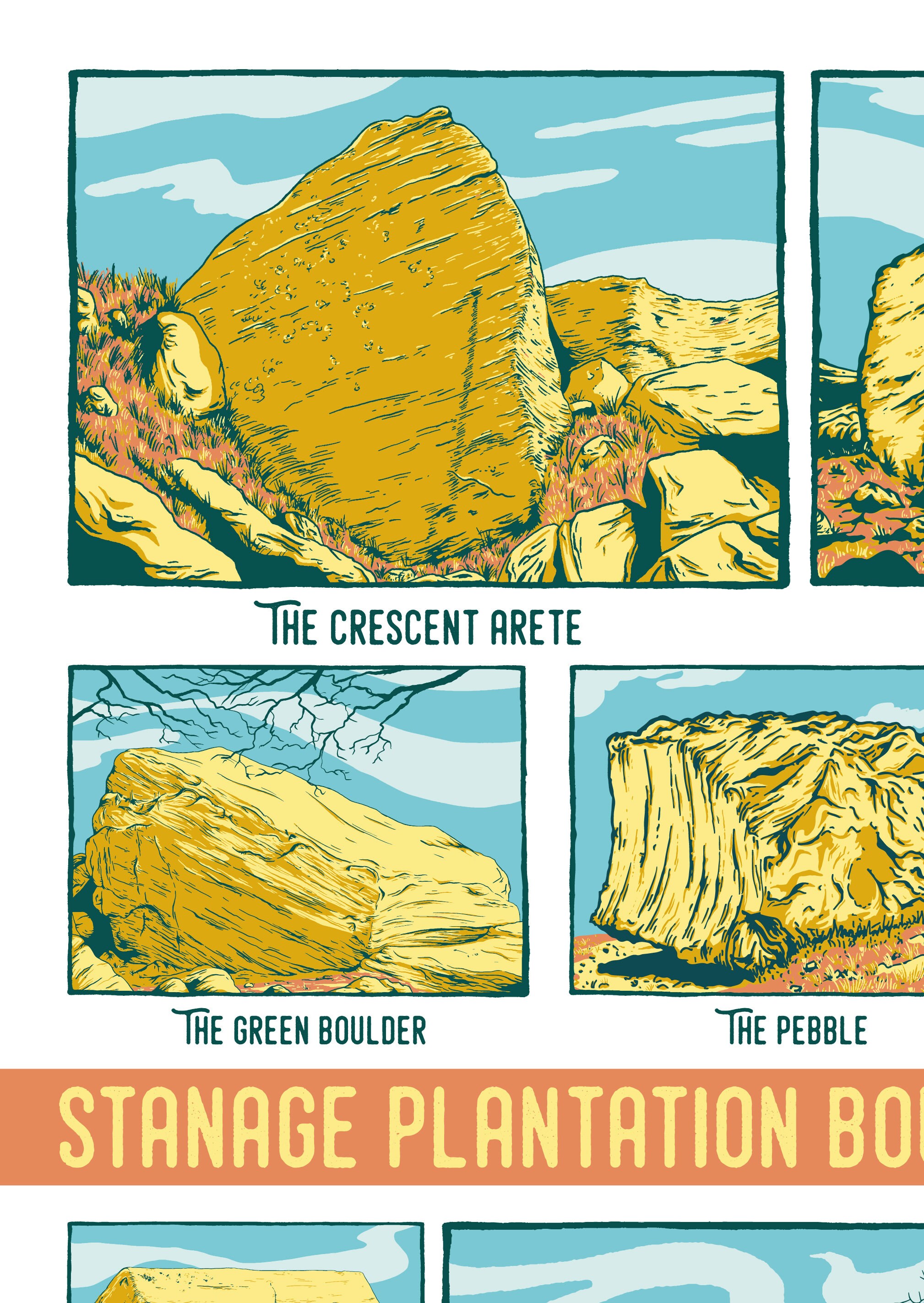 Climbing Art Print - STANAGE PLANTATION CIRCUIT - A3 - Gifts for ...