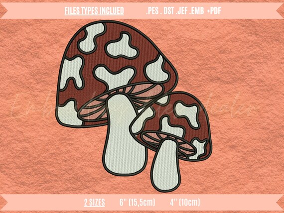 Mushrooms Embroidery Design / File PES DST Emb Pdf 4 Inches - Etsy