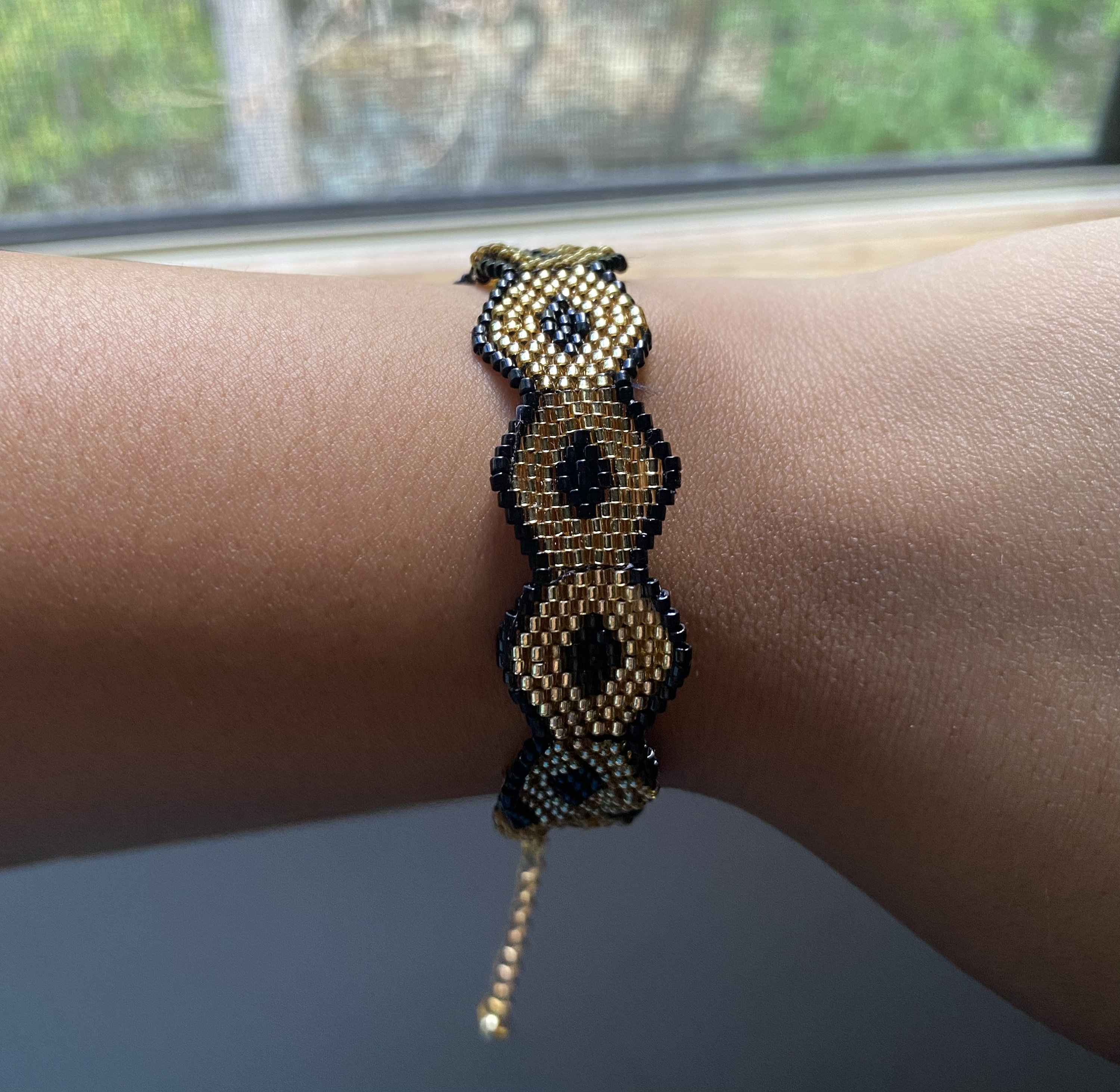 Beaded Black Gold Diamond Pattern Bracelet - Etsy