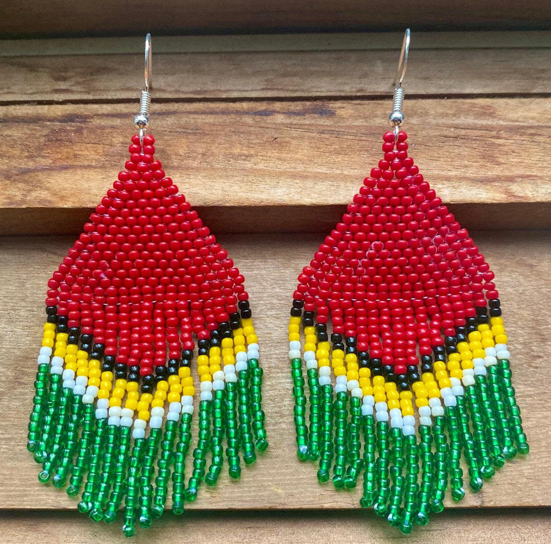 Guyanese Flag Colors Beaded Fringe Dangle Earrings - Etsy