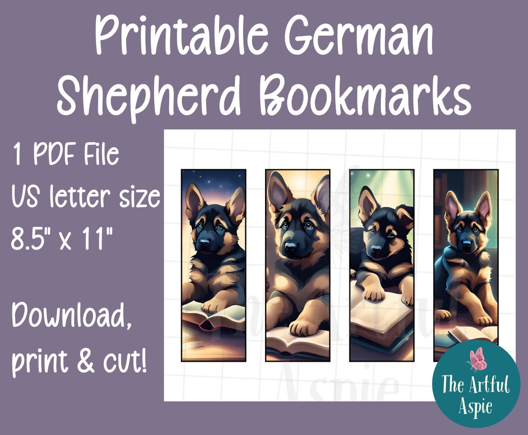 Adorable German Shepherd Puppy Printable Bookmarks Set of 4 Perfect ...