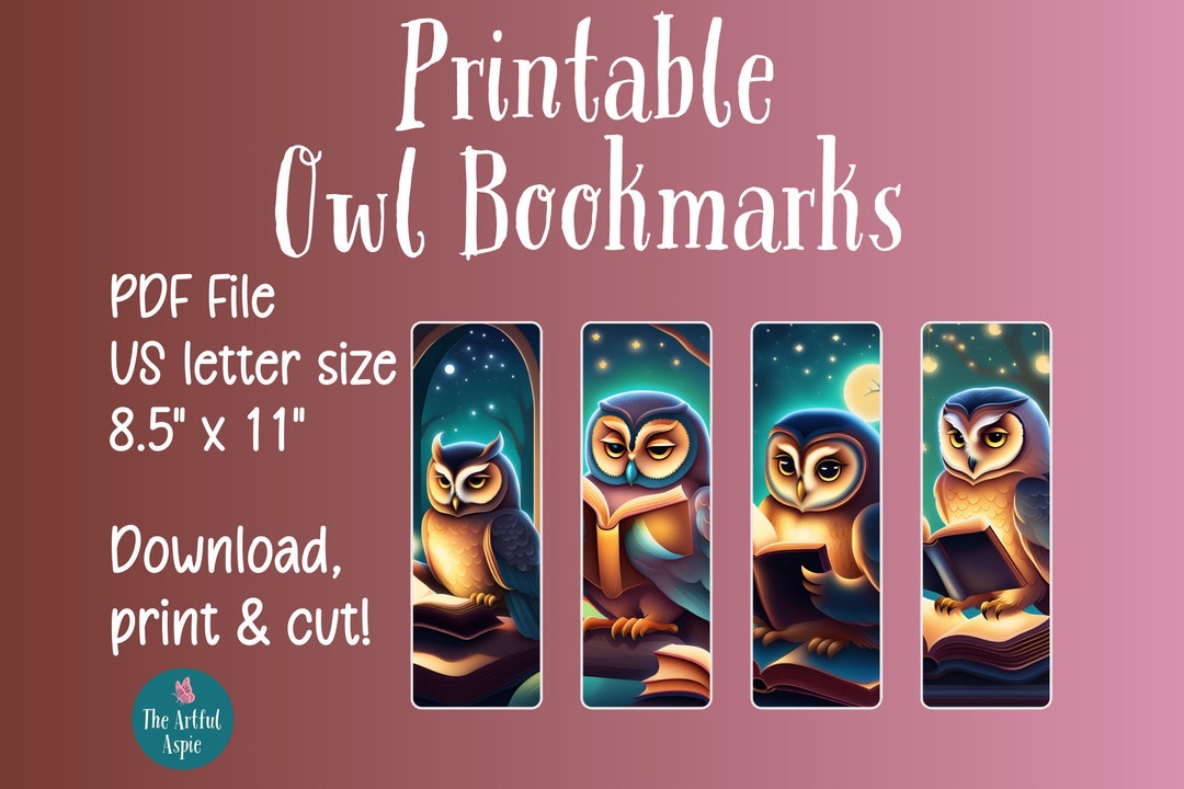 Reading Owl Printable Bookmarks Set of 4 Perfect Gift for Book Lovers ...