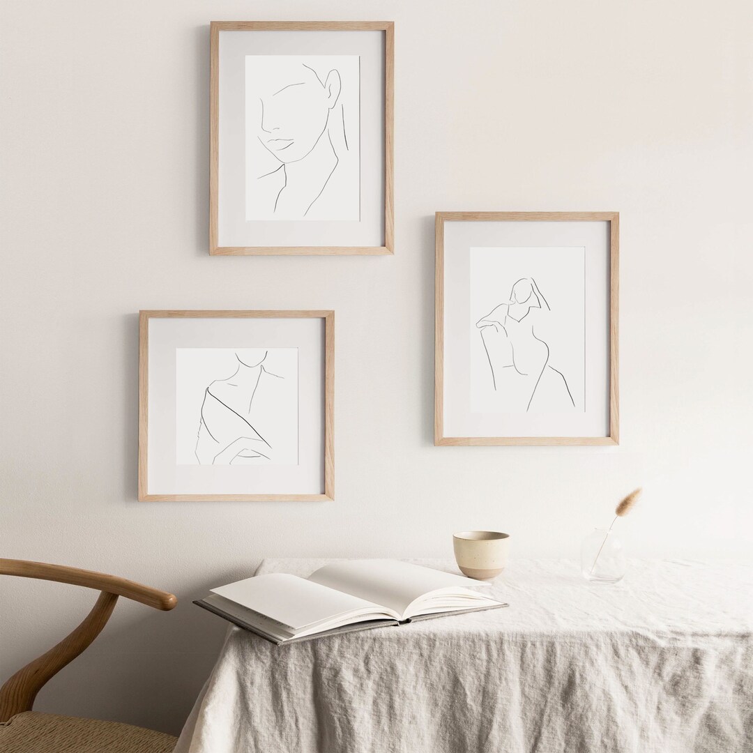 Gallery Wall Prints Set of 3, One Line Drawing, Three Print Set, 3 ...