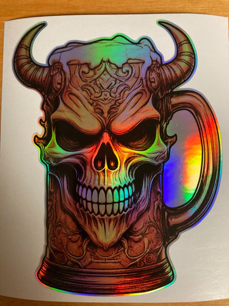 Skull Beer Mug Sticker | Beer Stein | Demon Beer Glass | Laminated or ...