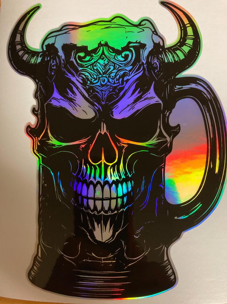 Skull Beer Mug Sticker | Beer Stein | Demon Beer Glass | Laminated or ...