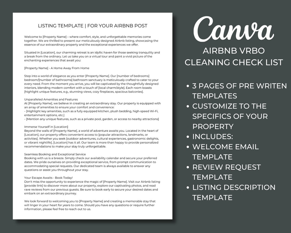 Airbnb Host Toolkit, AIRBNB Listing Description Template, Guest Welcome ...