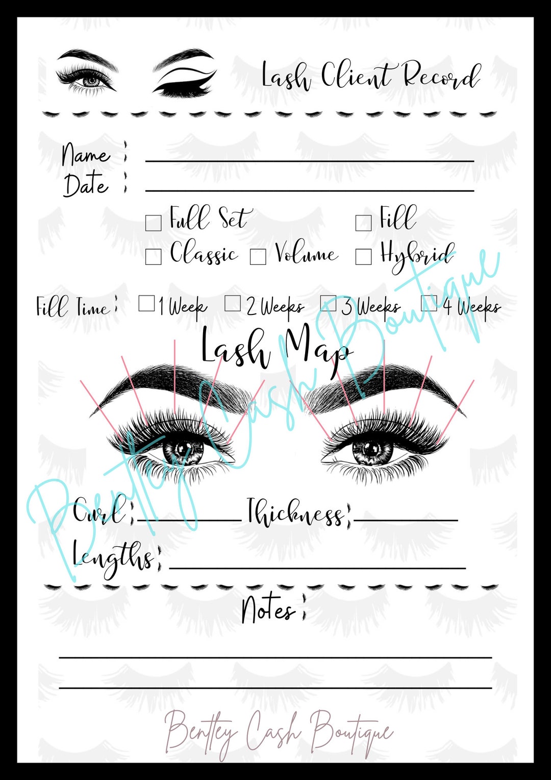 Lash Client Record - Digital Download - PNG, PDF - Black - Lash Artist ...