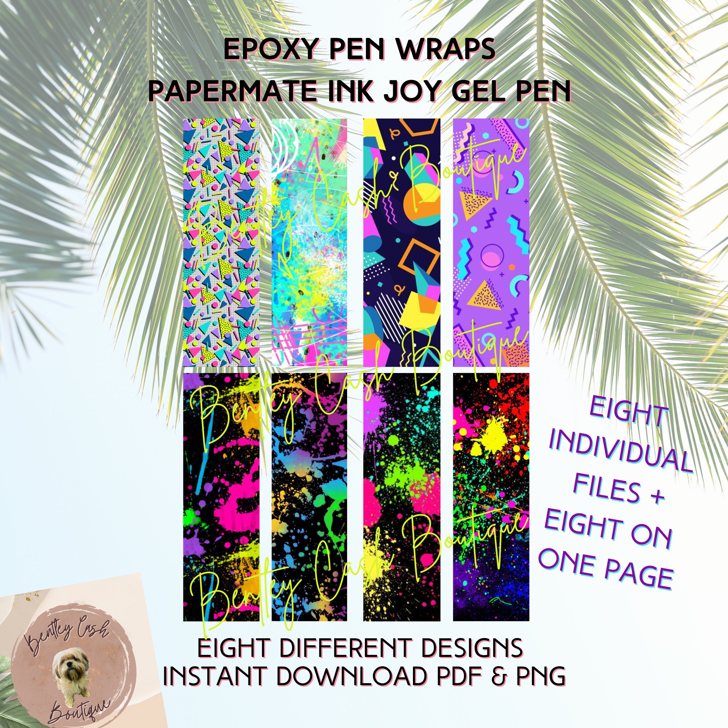 80’s Neon Paint Splatter Pen Wraps - 8 Designs - PDF, PNG - Digital ...