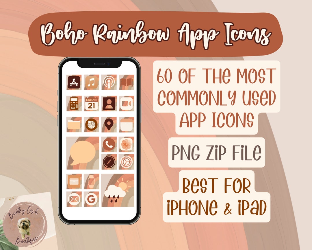 60 Boho Rainbow App Icons - iPhone iPad IOS Icons - Install ...