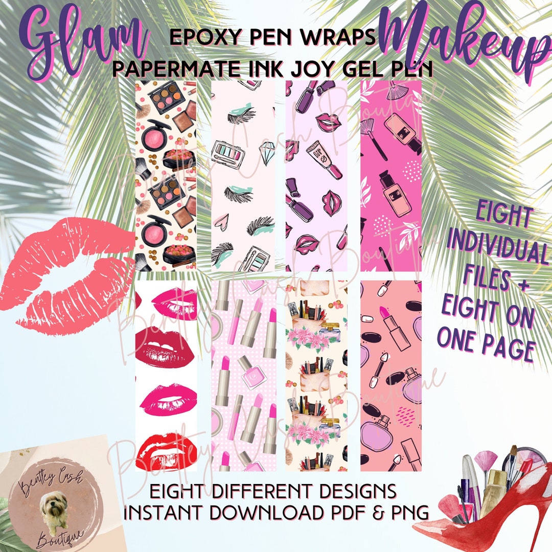 Glam Makeup Pen Wraps - 8 Designs - PDF, PNG - Digital Download ...