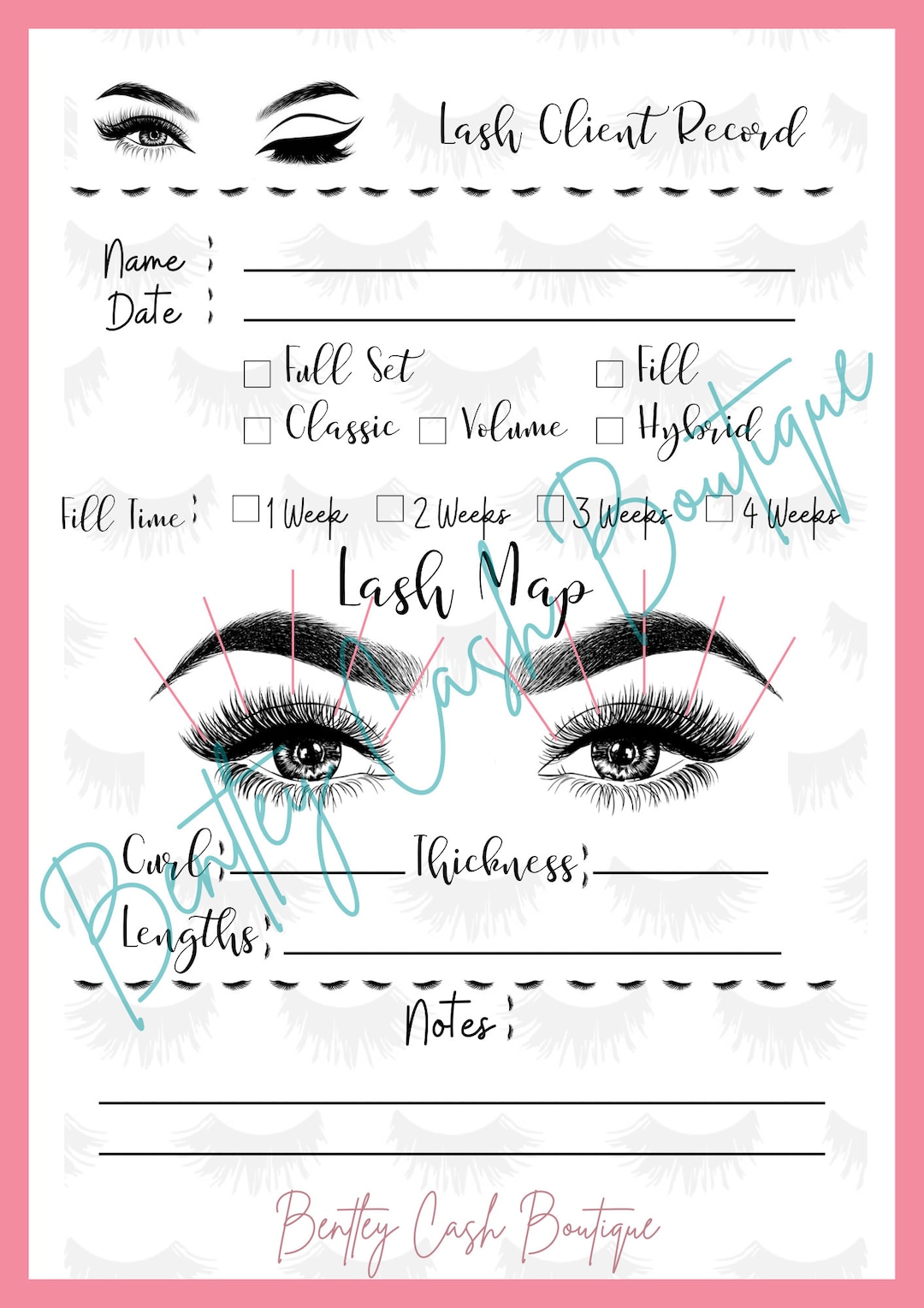 Lash Client Record - Digital Download - PNG, PDF - Lash Artist - Pink ...