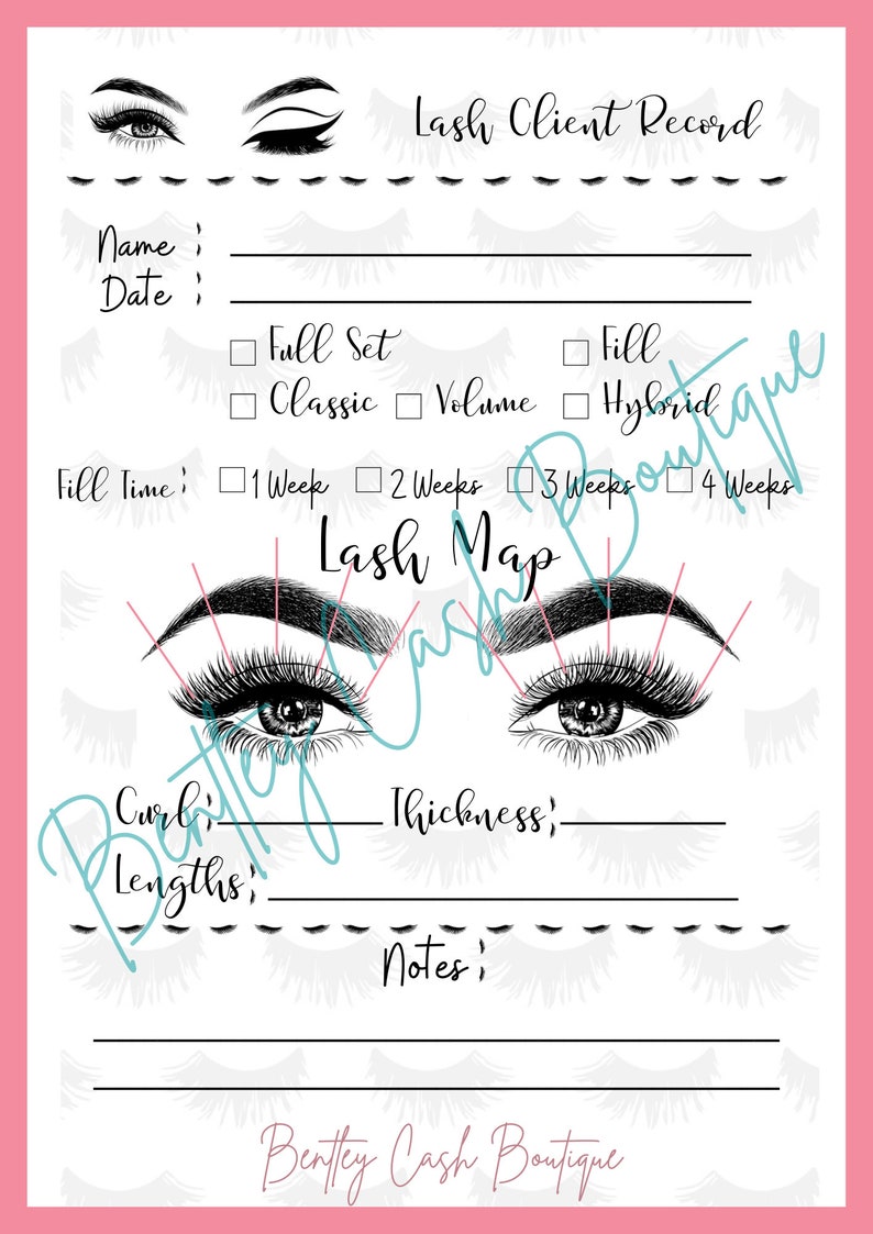 Lash Client Record - Digital Download - PNG, PDF - Lash Artist - Pink ...