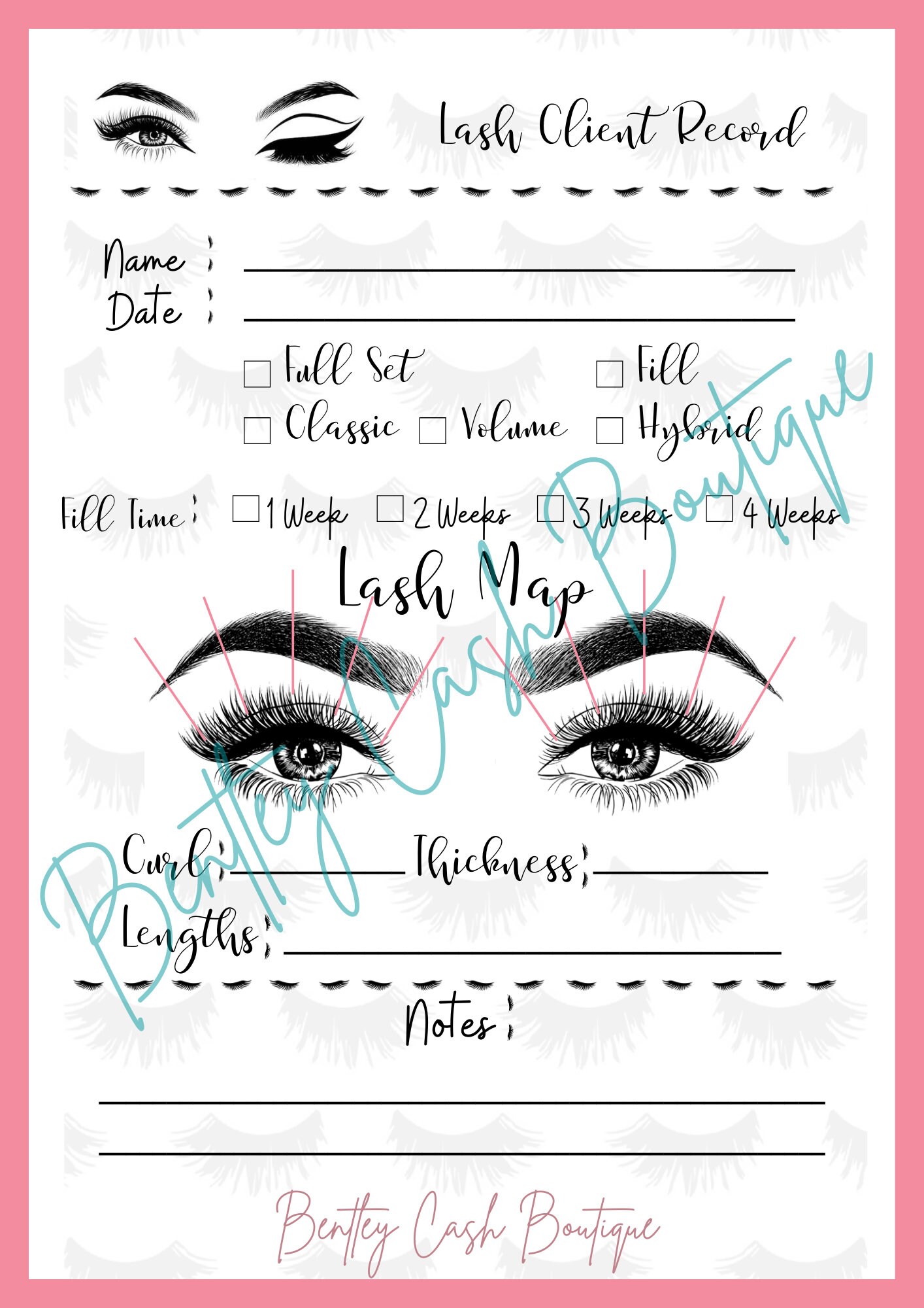Lash Client Record - Digital Download - PNG, PDF - Lash Artist - Pink ...
