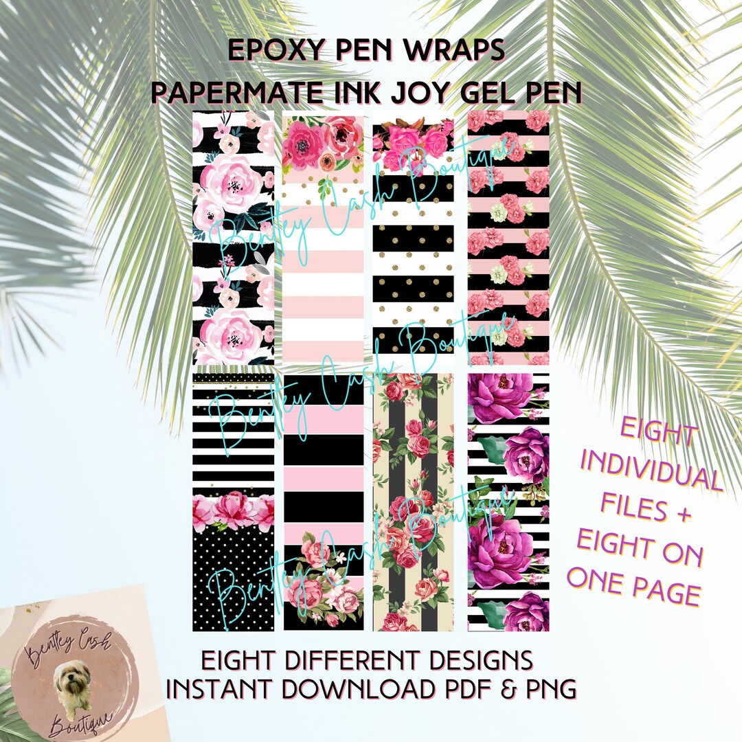 Floral Stripes Pen Wraps - 8 Designs - PDF, PNG - Digital Download ...