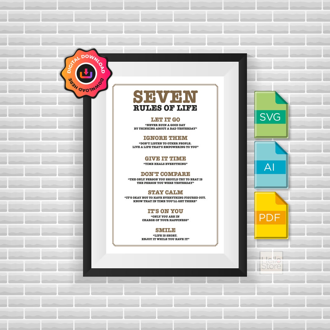 7 Rules of Life Wall Art Rules of Life for Success Positive ...