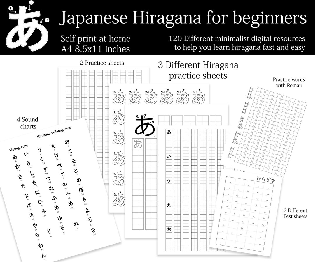 Japanese Hiragana Practice Sheets - Etsy