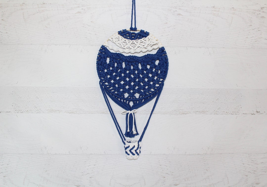 Macrame Blue & White Hot Air Balloon Wall Hanging - Etsy