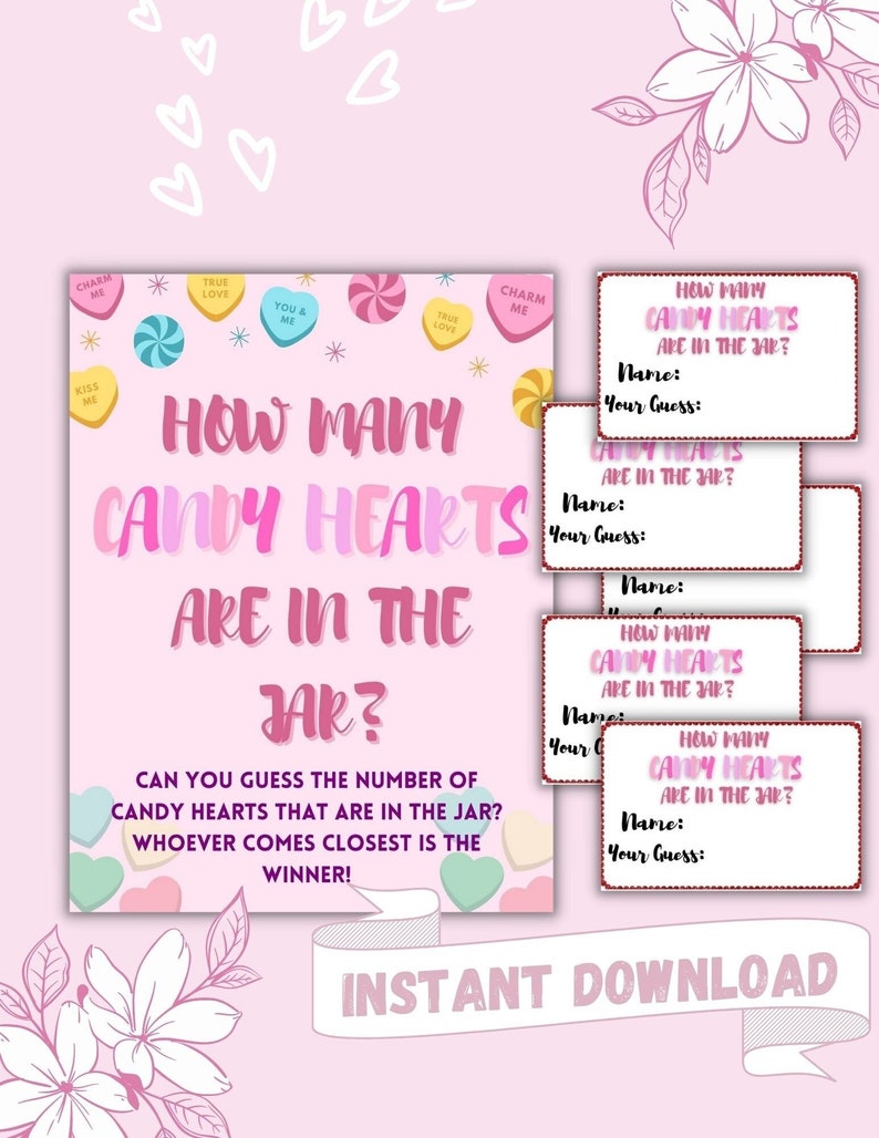 Valentine's Day Candy Heart Guessing Game, Holiday Party Game ...
