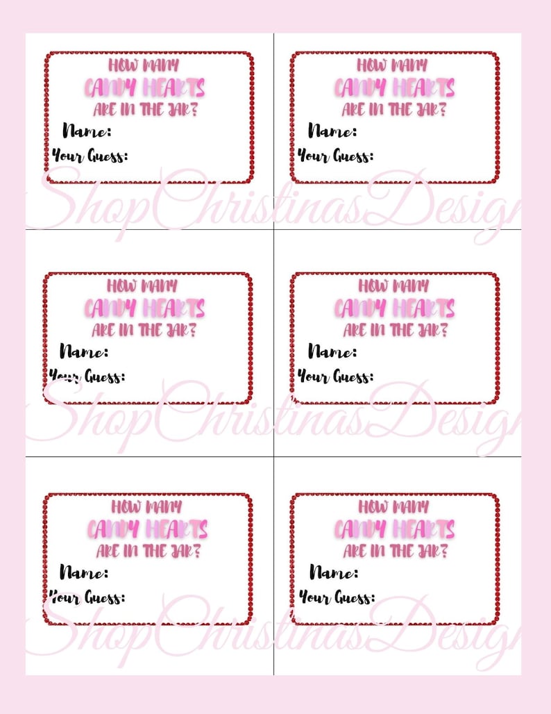 Valentine's Day Candy Heart Guessing Game, Holiday Party Game ...