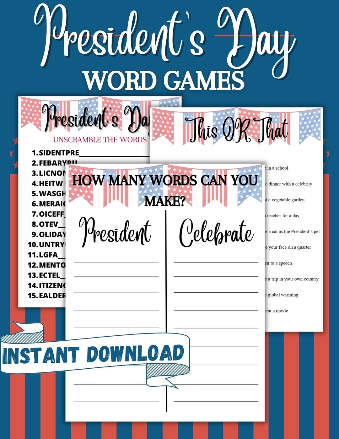 President's Day Game Bundle, Fun Party Games, Word Games, Teacher ...