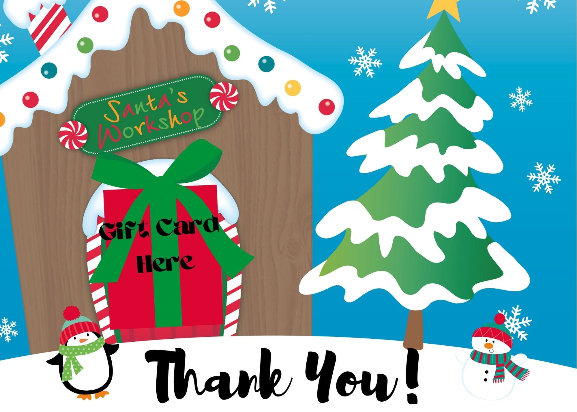 Thank You Card, Printable, Gift Card, Teacher Thank You Card, Holiday ...