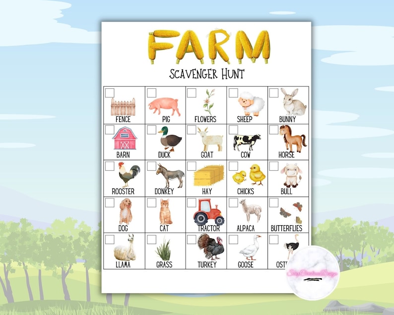 Printable Scavenger Hunt, Farm Scavenger Hunt, Outdoor Scavenger Hunt ...