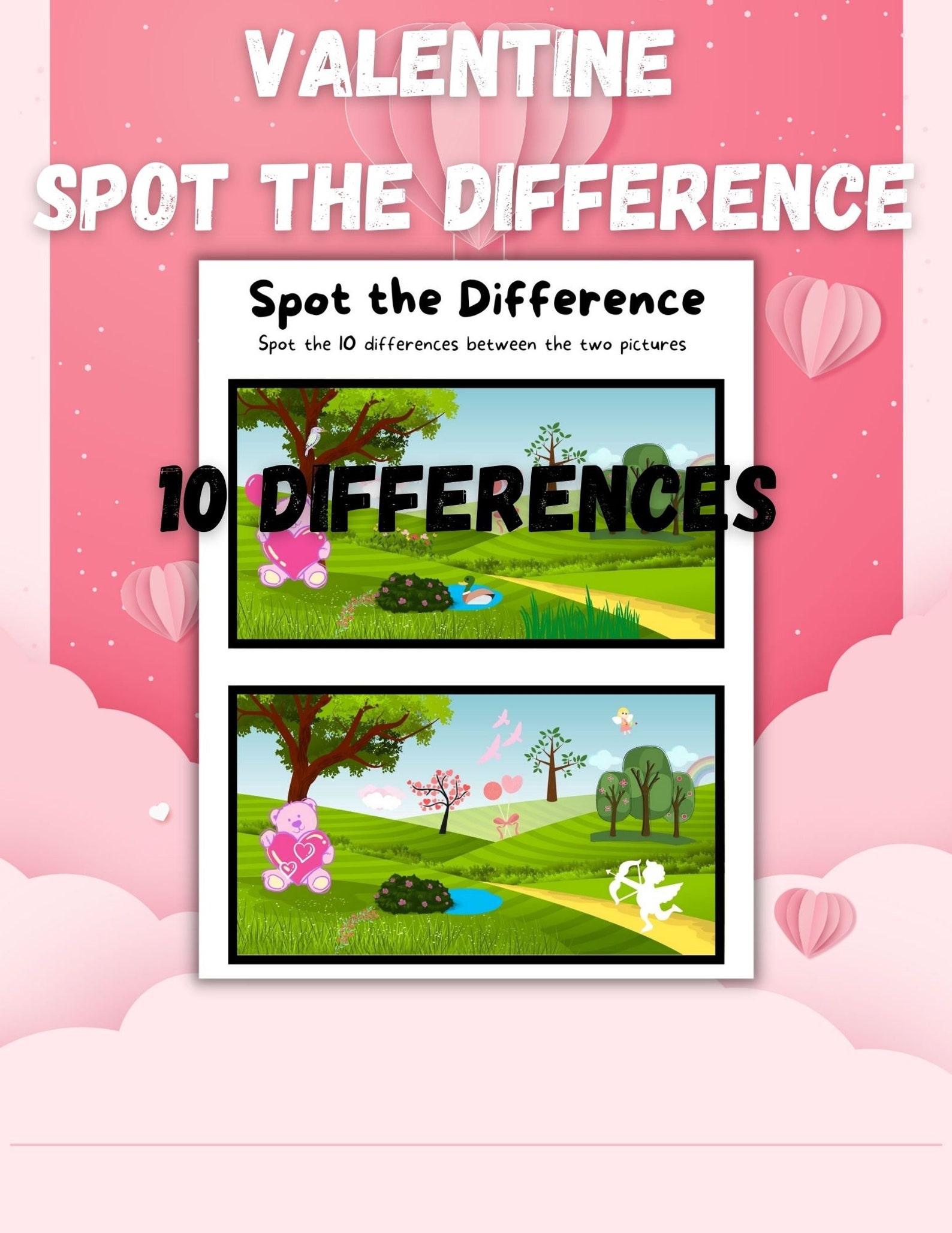 Spot the Difference, Kids Activity, Valentine's Day Activity, Spot the ...