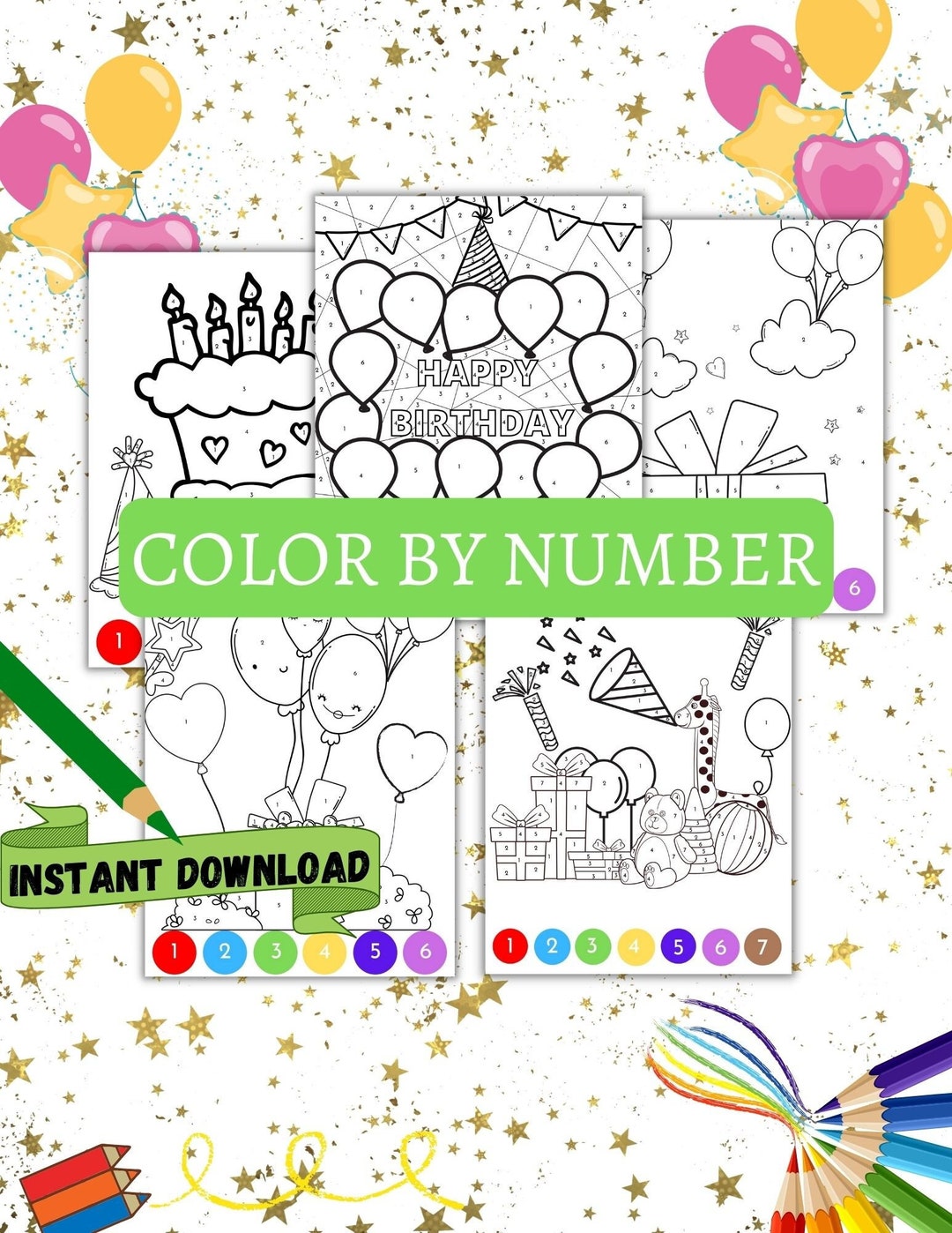 Color by Number, Birthday Color by Number, Coloring Game, Printable ...