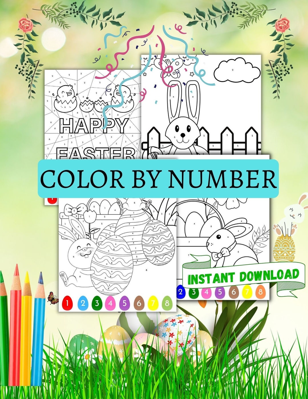 Easter Color by Number, Color by Number, Coloring Game, Printable ...