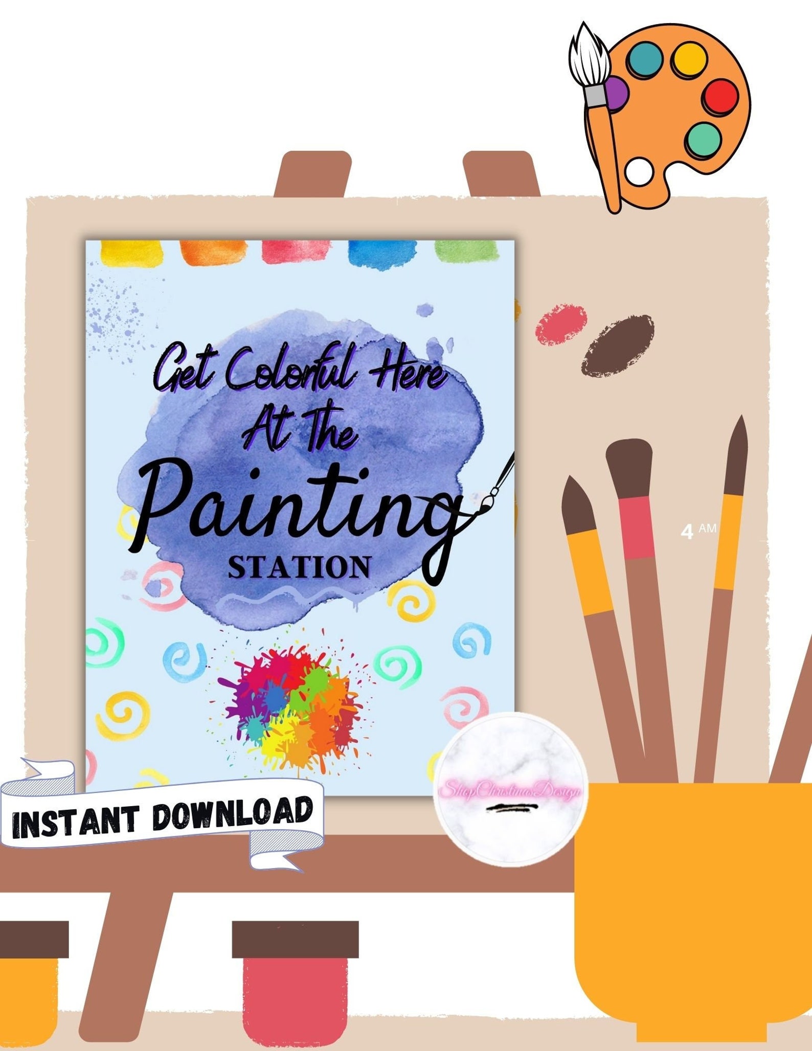 Painting Station Sign, Party Sign, Digital, Painting Sign, Painting ...