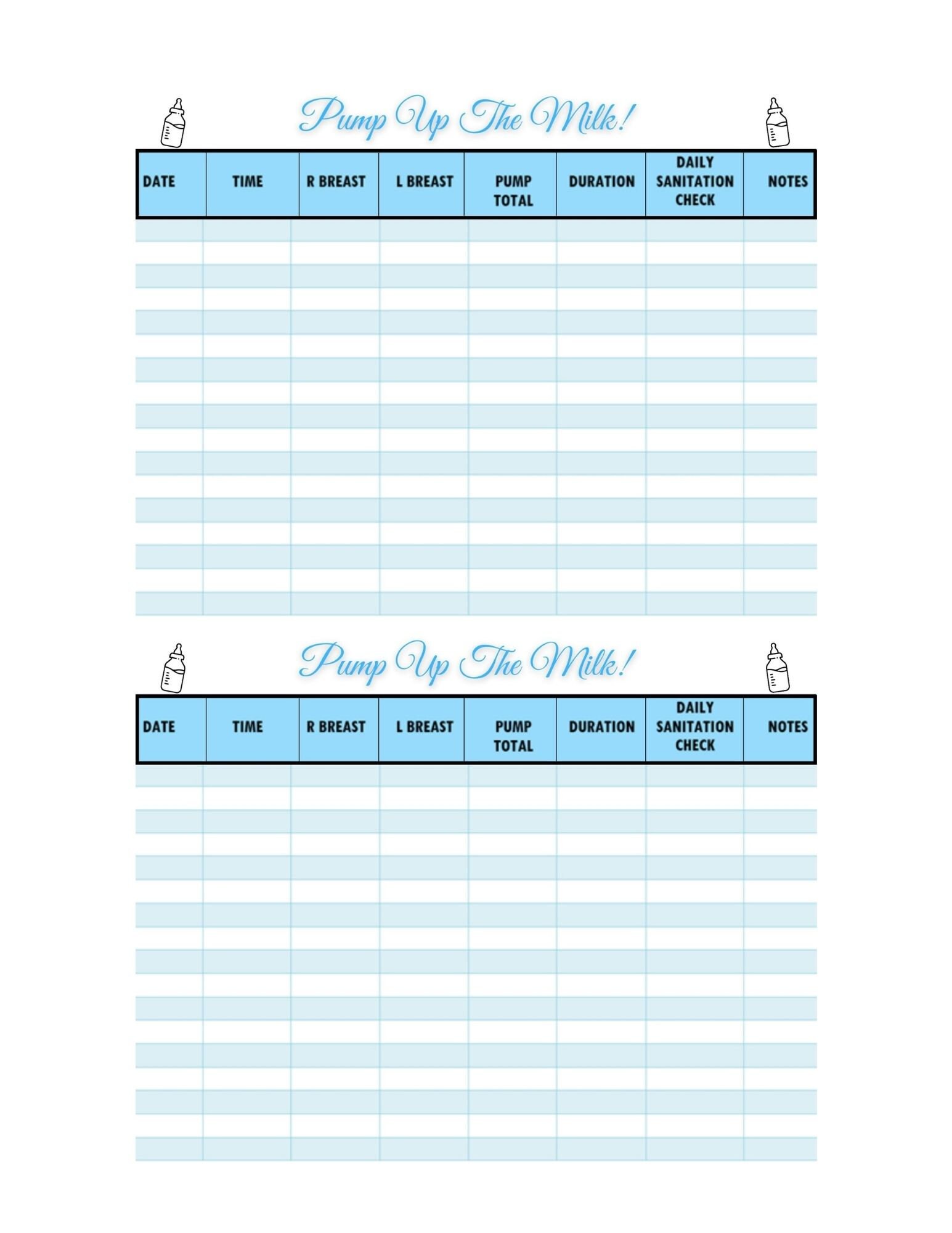 Pumping Log Chart, Printable Download, Track Pumping Sessions, Breast ...