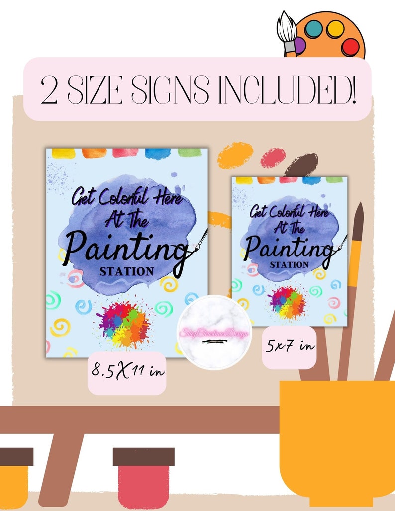 Painting Station Sign, Party Sign, Digital, Painting Sign, Painting ...