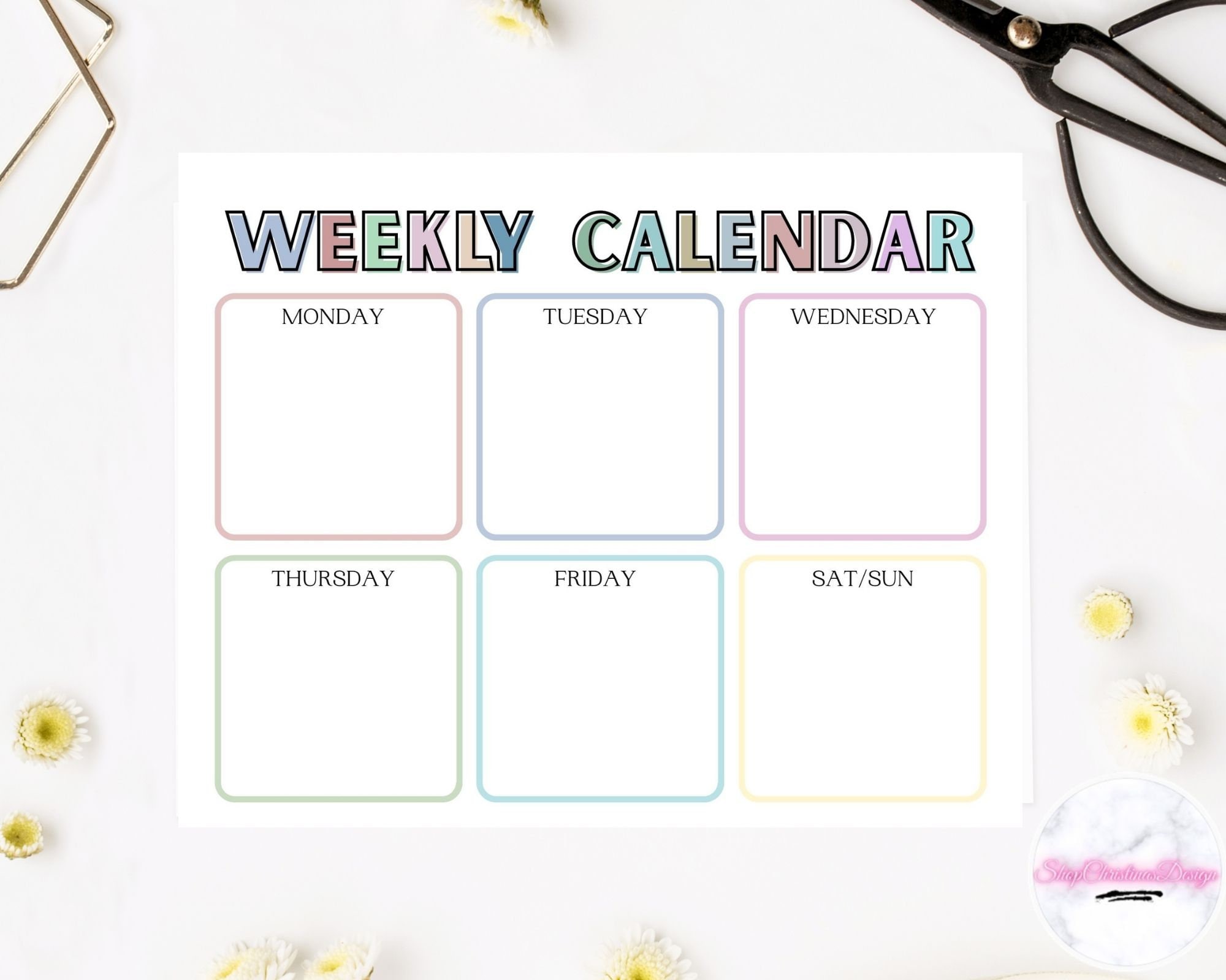 Kids Weekly Calendar, Cute Colorful Printable Children's Weekly Planner ...