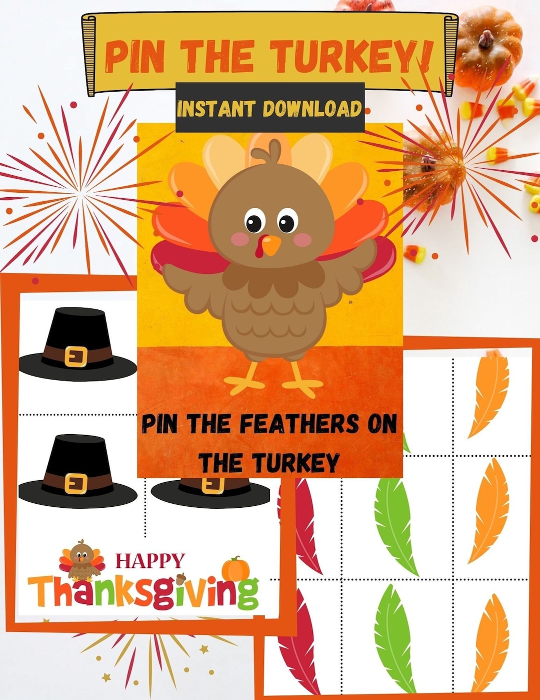 Bundle of Thanksgiving Day Pin the Turkey Games! Digital Pin the Turkey ...