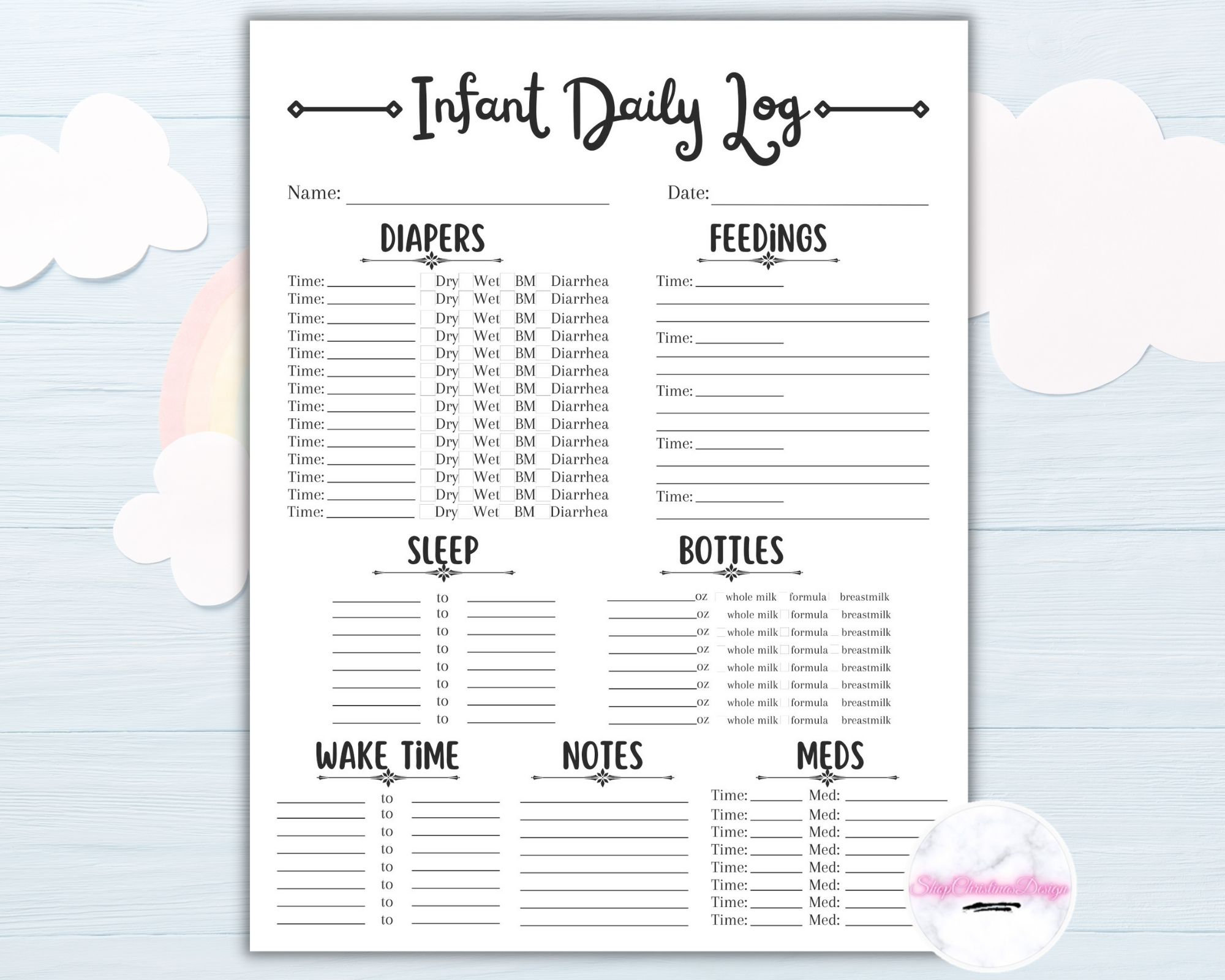 Infant Daily Log, Feeding Log, Digital Log, Toddler Daily Log, Infant ...