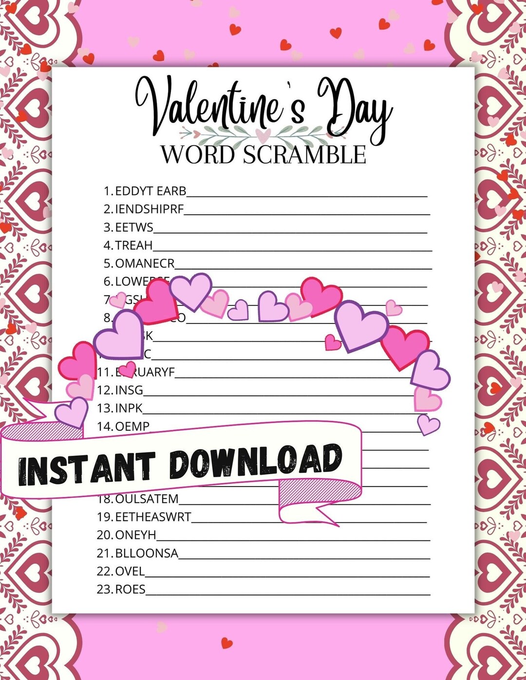 Valentine's Day Word Scramble, Unscramble the Words, Word Games ...