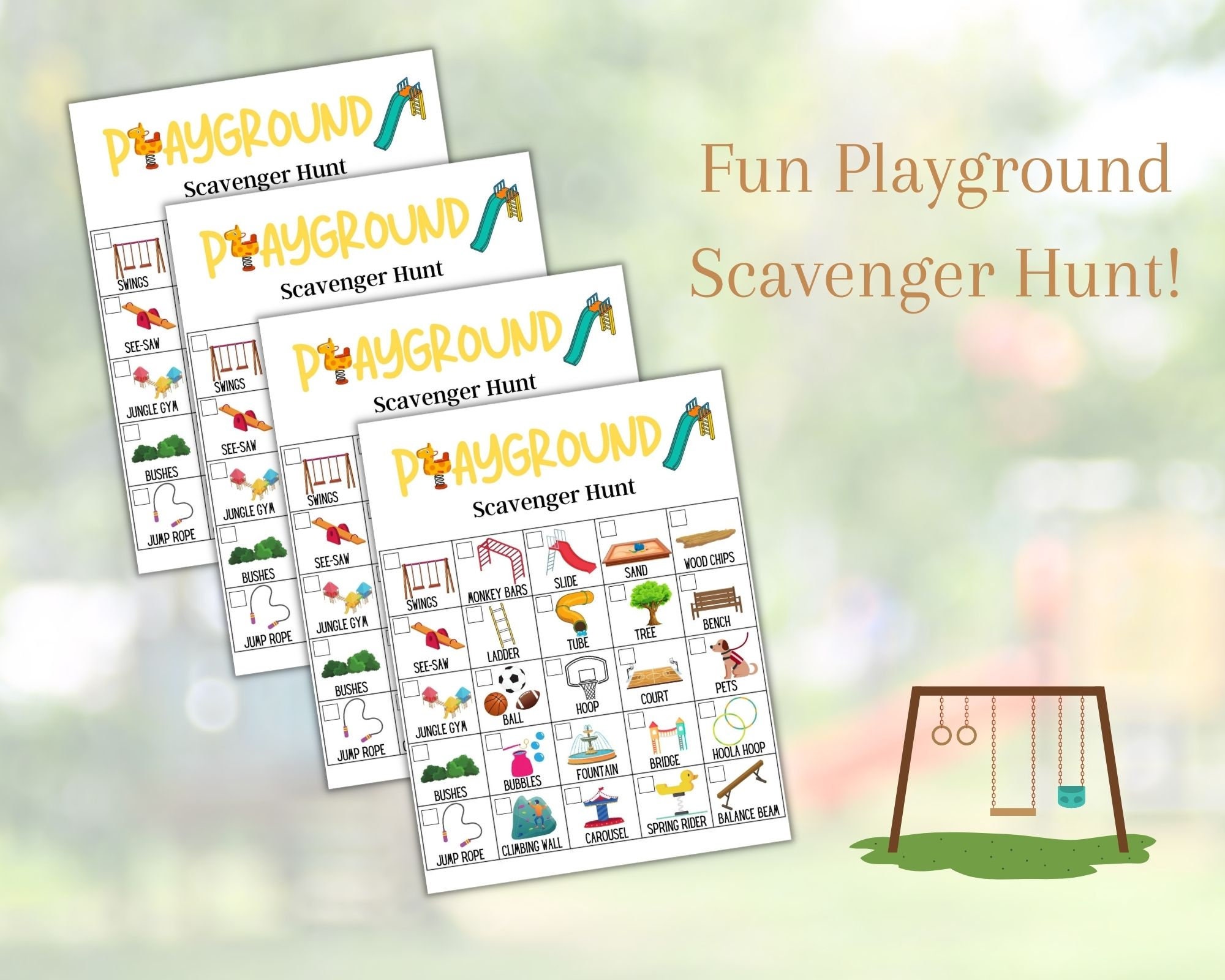 Printable Scavenger Hunt, Playground Scavenger Hunt, Outdoor Scavenger ...