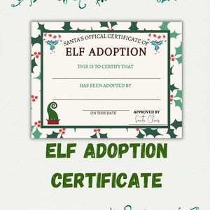 Elf Adoption Kit, Elf Holiday Kits, Elf Adoption Certificate, Printable ...