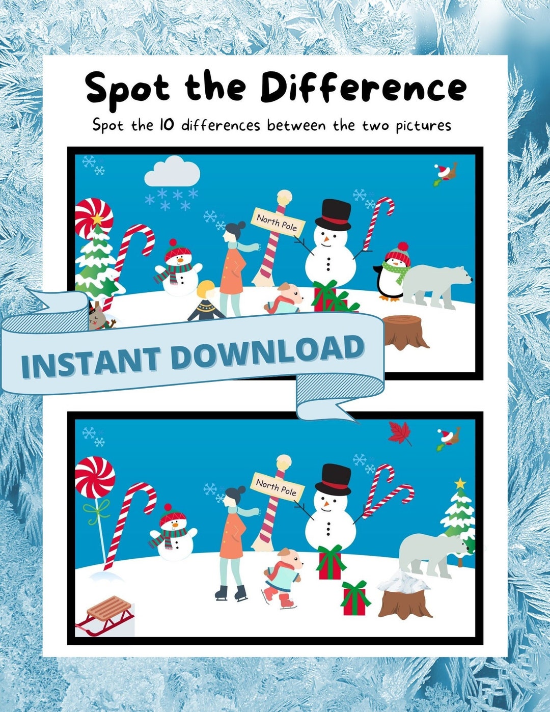 Spot the Difference, Kids Activity, Christmas Activity, Holiday Art ...