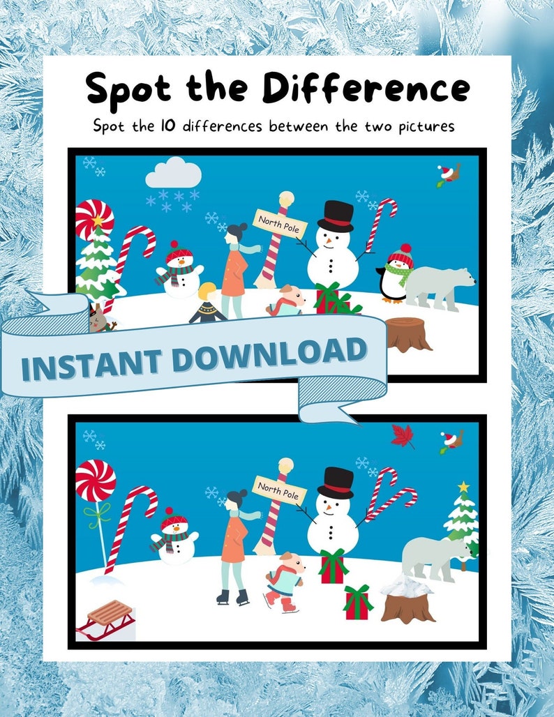 Spot the Difference, Kids Activity, Christmas Activity, Holiday Art ...