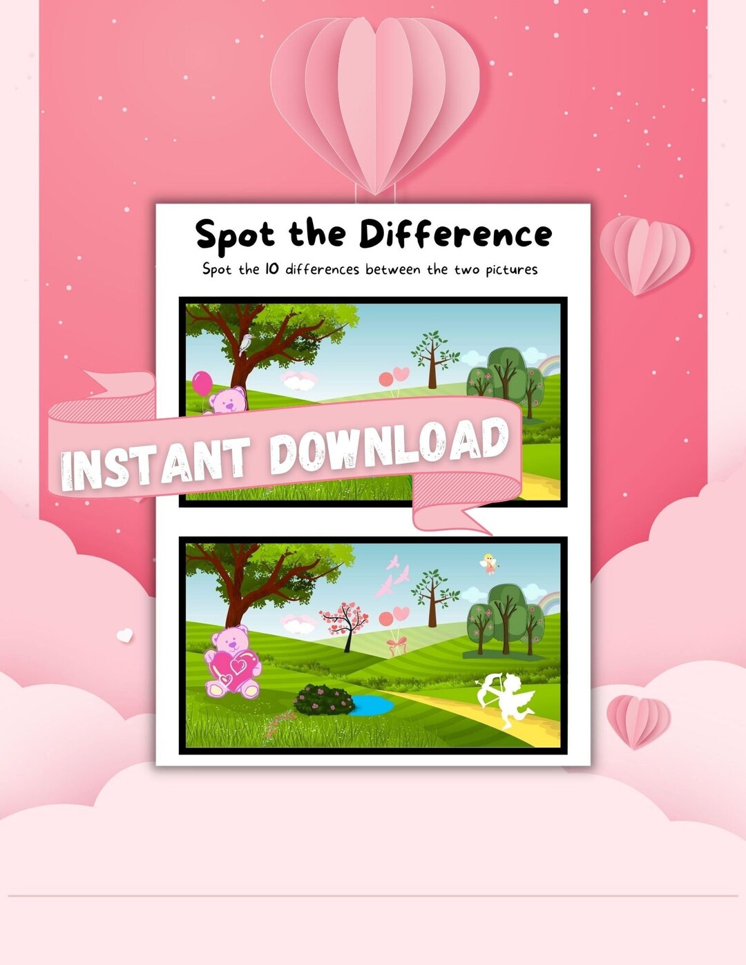 Spot the Difference, Kids Activity, Valentine's Day Activity, Spot the ...