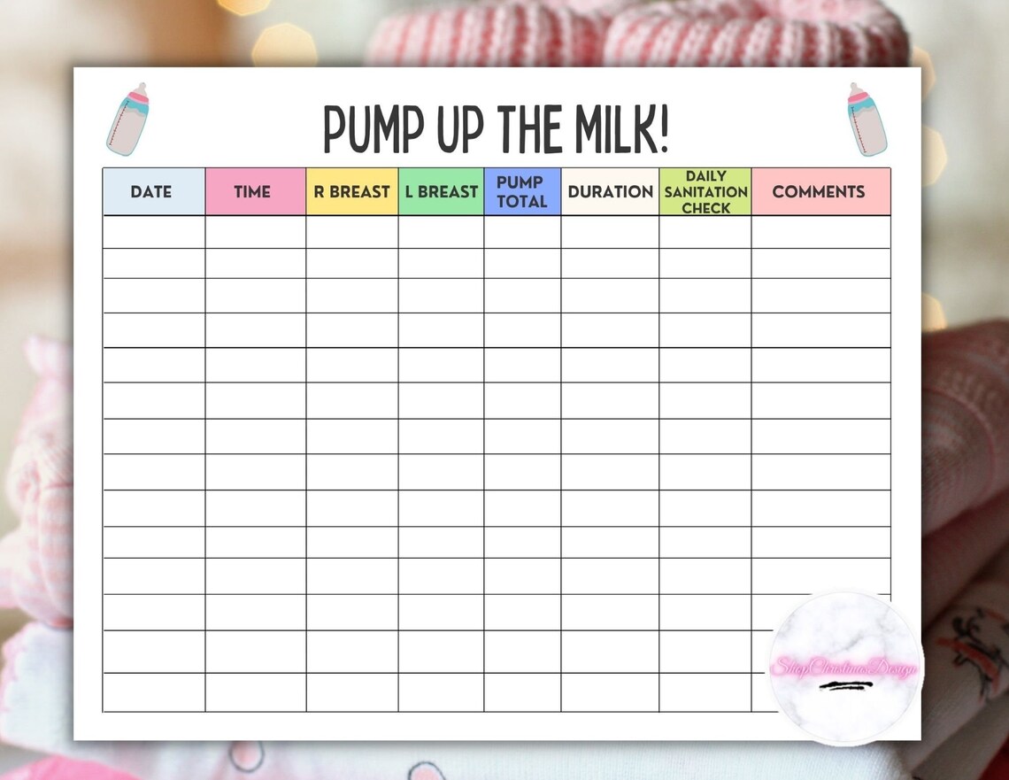 Pumping Log Chart, Pump, Printable Download, Track Pumping Sessions ...